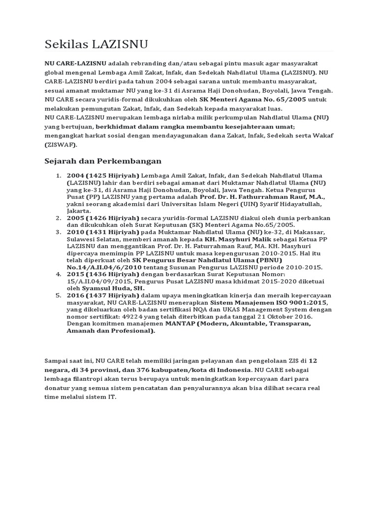 Sekilas LAZISNU | PDF