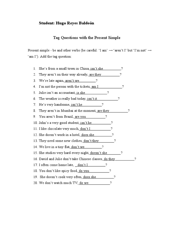 Tag Questions: Present Simple Practice | PDF