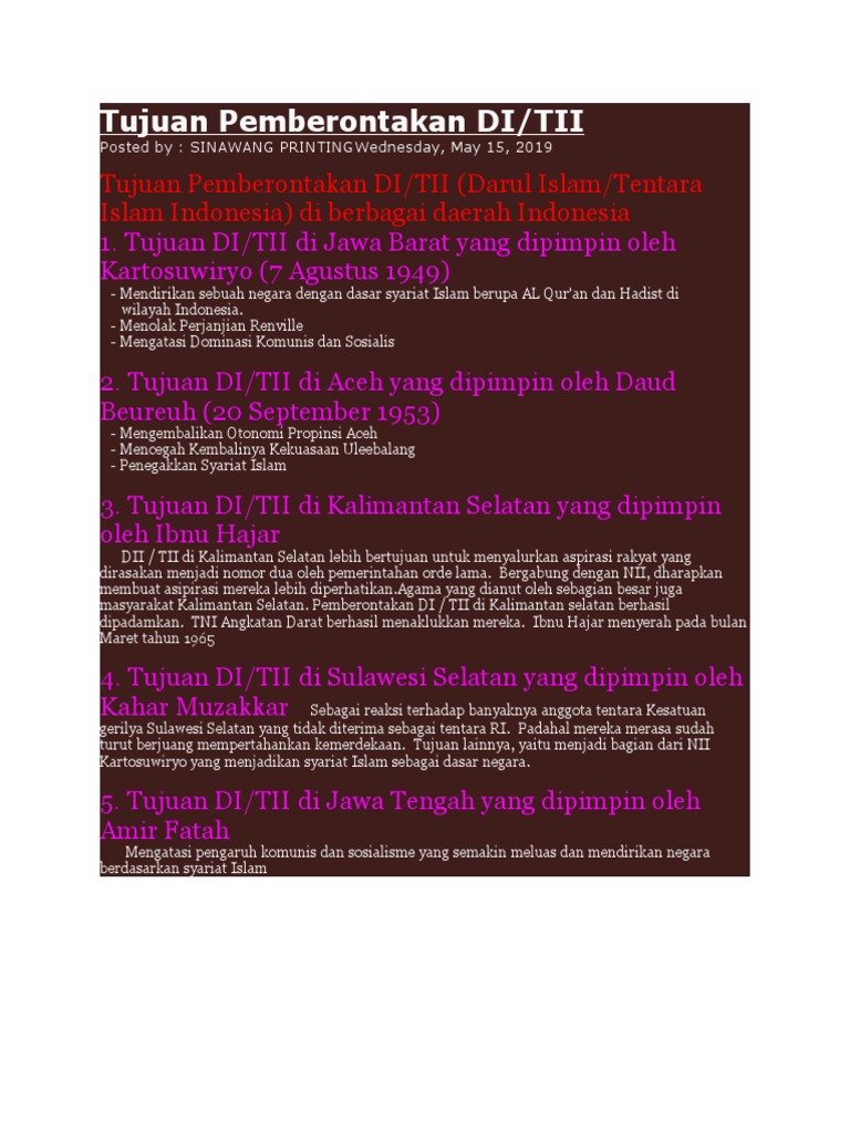 Tujuan Pemberontakan DI/TII di Indonesia | PDF | Agama & Spiritualitas