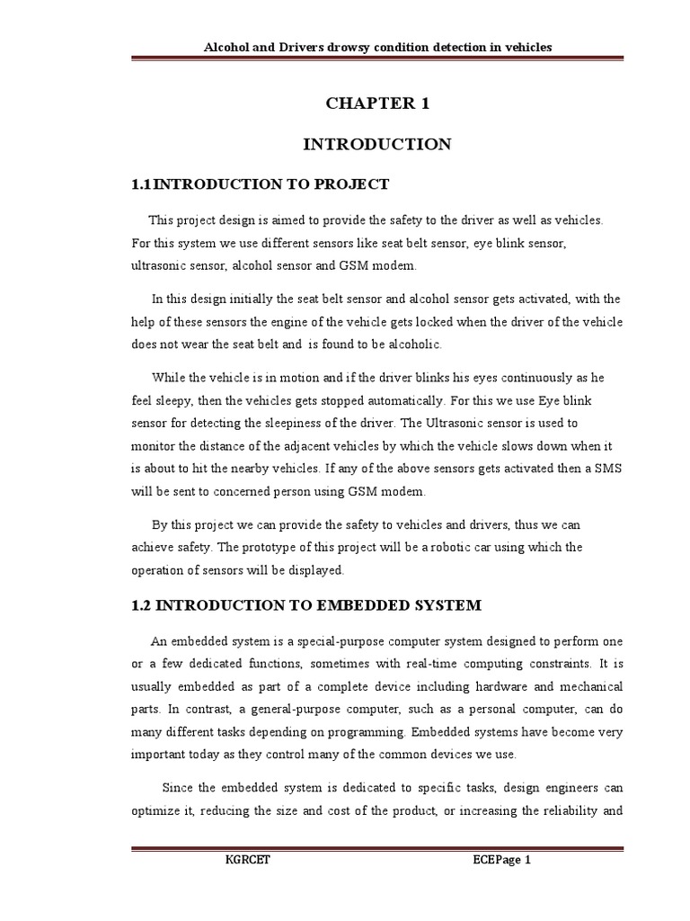 Alcohol and Drivers Drowsy Condition Detection in Vehicles | PDF ...