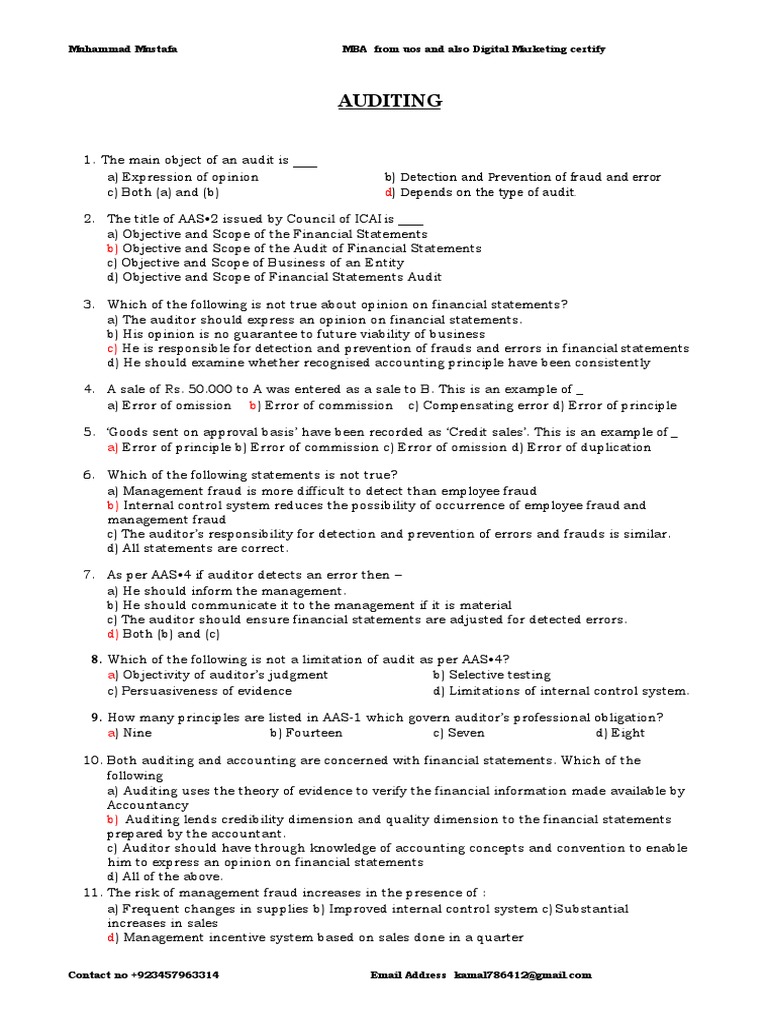 AUDITING Mcqs.. | PDF | Auditor's Report | Audit