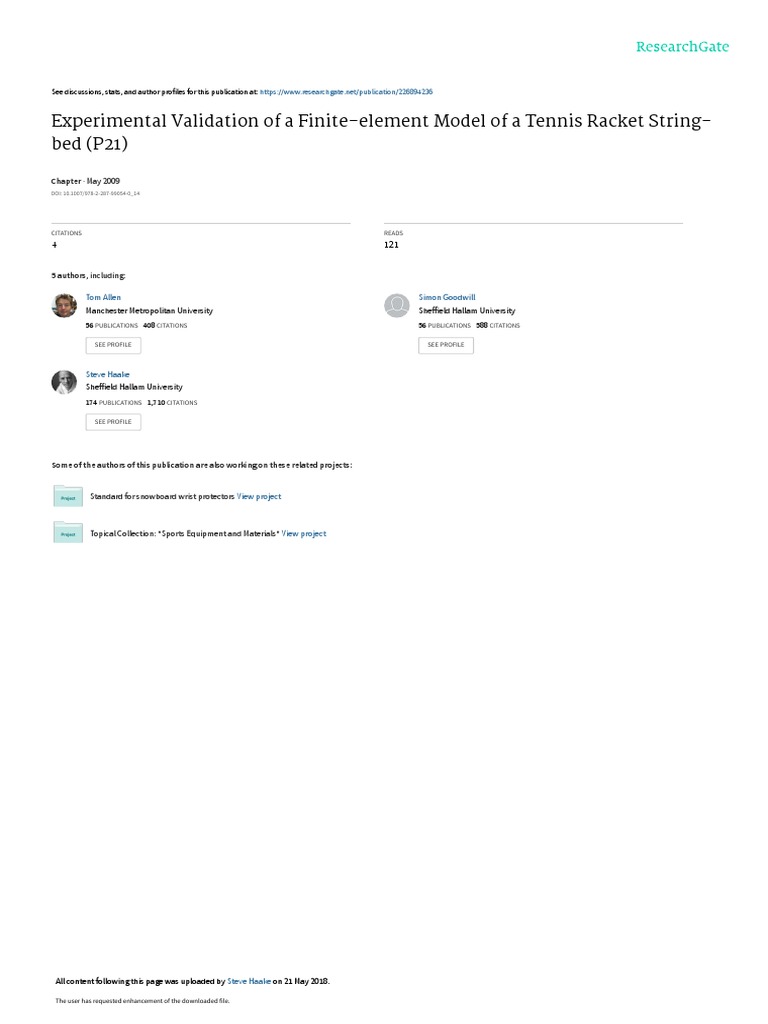 Experimental Validation of A Finite-Element Model of A Tennis Racket ...