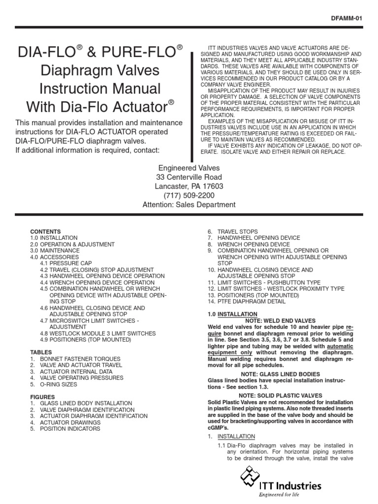 Dia-Flo & Pure-Flo Diaphragm Valves Instruction Manual With Dia-Flo ...