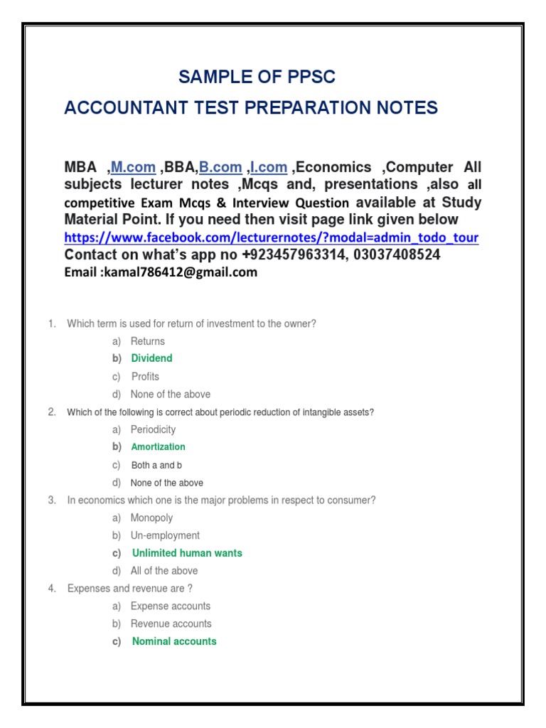 Sample of PPSC Accountant Test Preparation Notes: All Competitive Exam ...