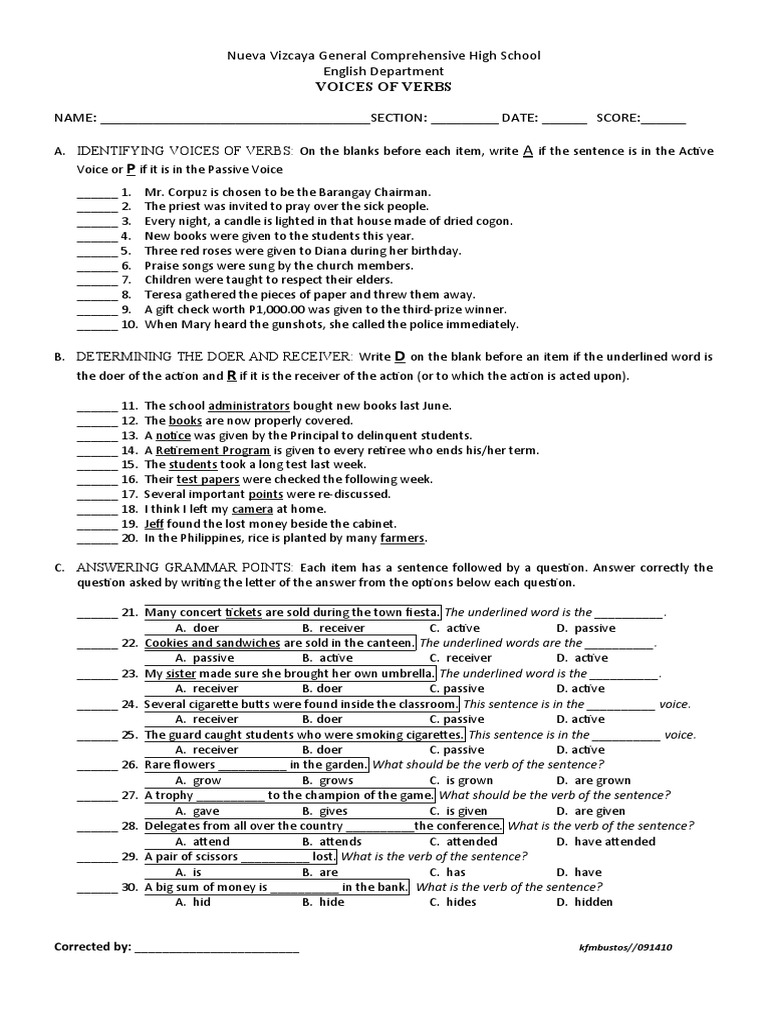 Task Sheet - Active Passive | PDF | Syntax | Grammar