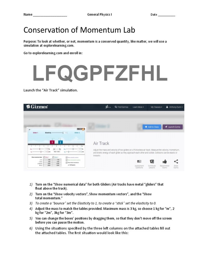 Conservation of Momentum Lab Virtual Final | PDF | Momentum | Collision