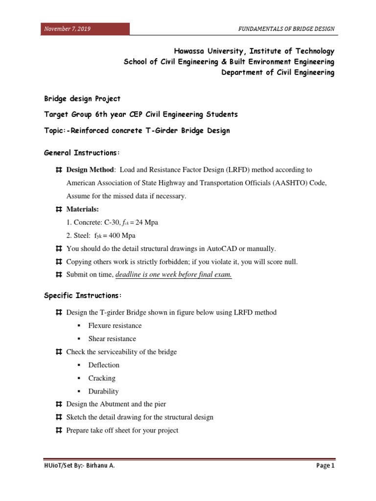 T-Girder Bridge Design Project Guide | PDF