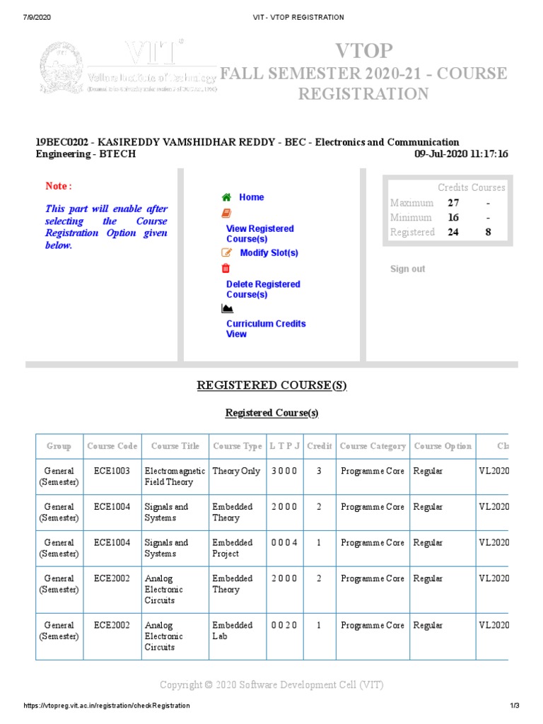 Vit - Vtop Registration | PDF | Digital Electronics | Electromagnetism