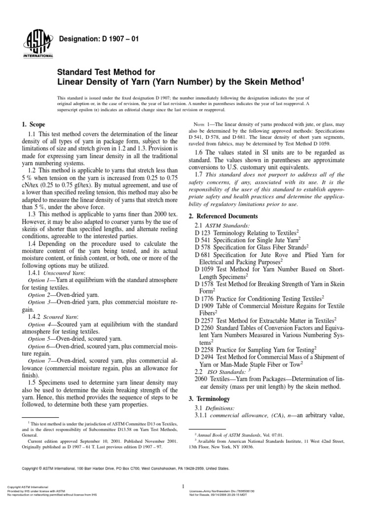 Astm D 1907 2001 | PDF | Yarn | Nature