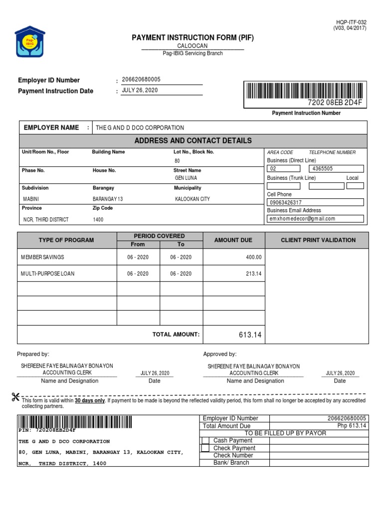 Caloocan: Payment Instruction Form (Pif) | PDF | Payments | Financial ...