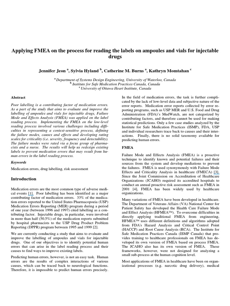 Applying FMEA On The Process For Reading PDF | PDF | Medical Error ...