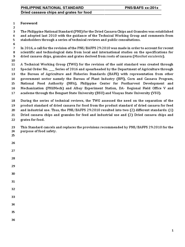 PNS For Cassava | PDF | Foods | Food Safety