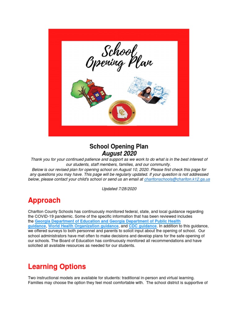 UPDATED: Charlton County Schools Reopening Plans | PDF | Individualized ...