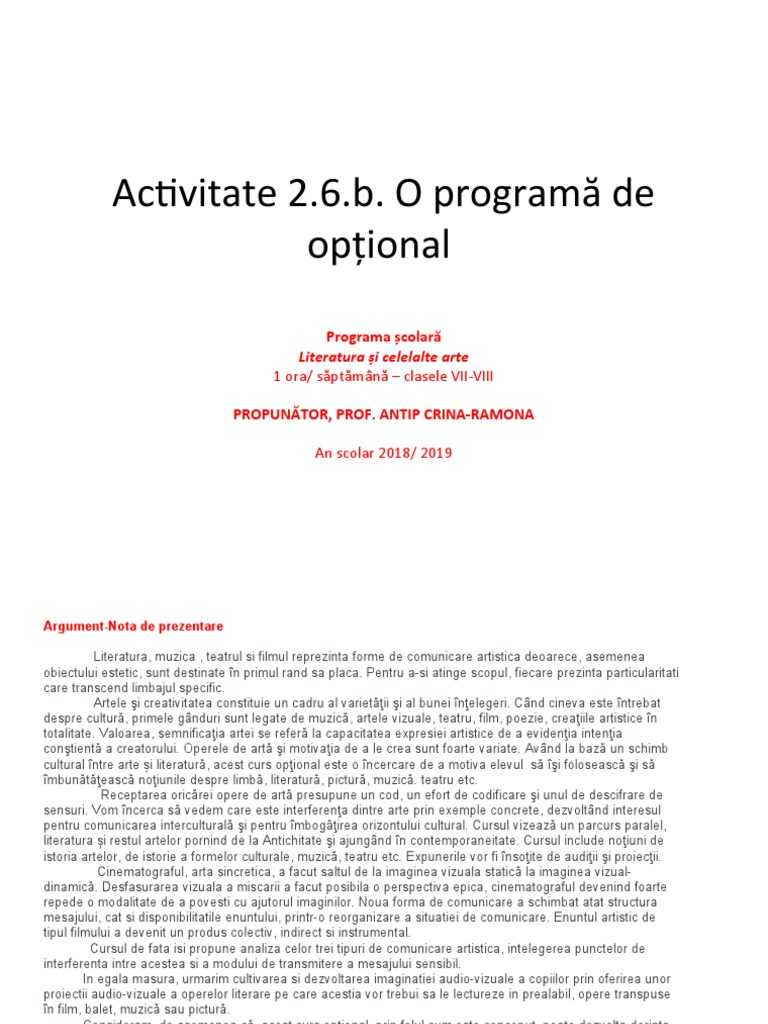 Prezentare Programa Optional | PDF