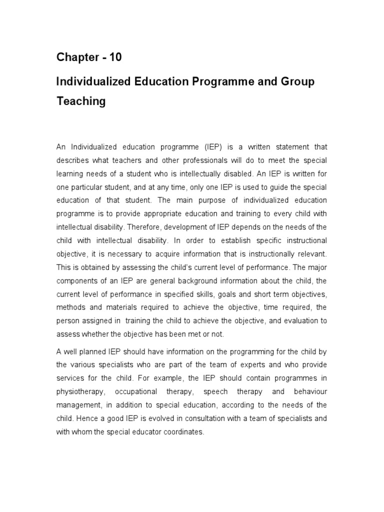 Chapter - 10 Individualized Education Programme and Group Teaching ...