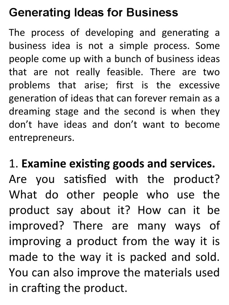 Generating Feasible Business Ideas | PDF | Demand | Market (Economics)