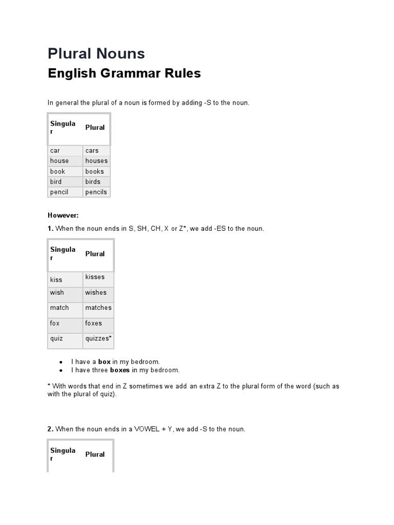 Plural Nouns: English Grammar Rules | PDF | Grammatical Number | Plural