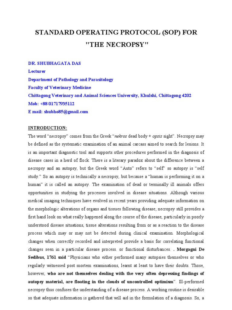 SOP For Necropsy | PDF | Heart Valve | Autopsy
