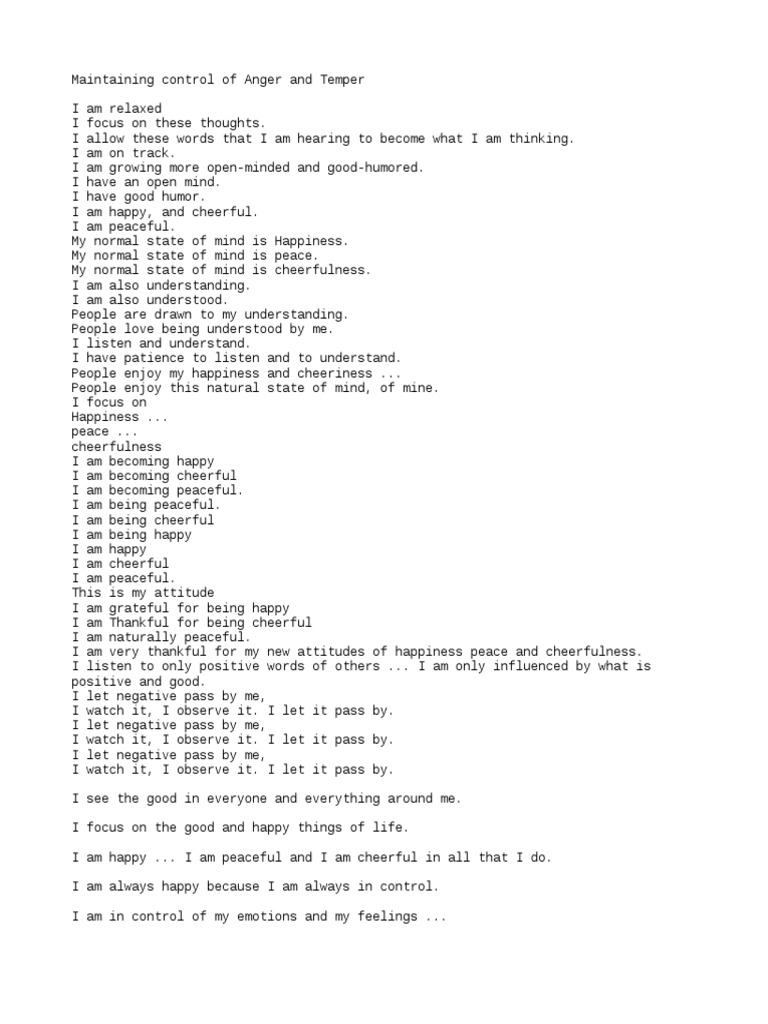 Anger Control (Script) | PDF | Anger | Feeling