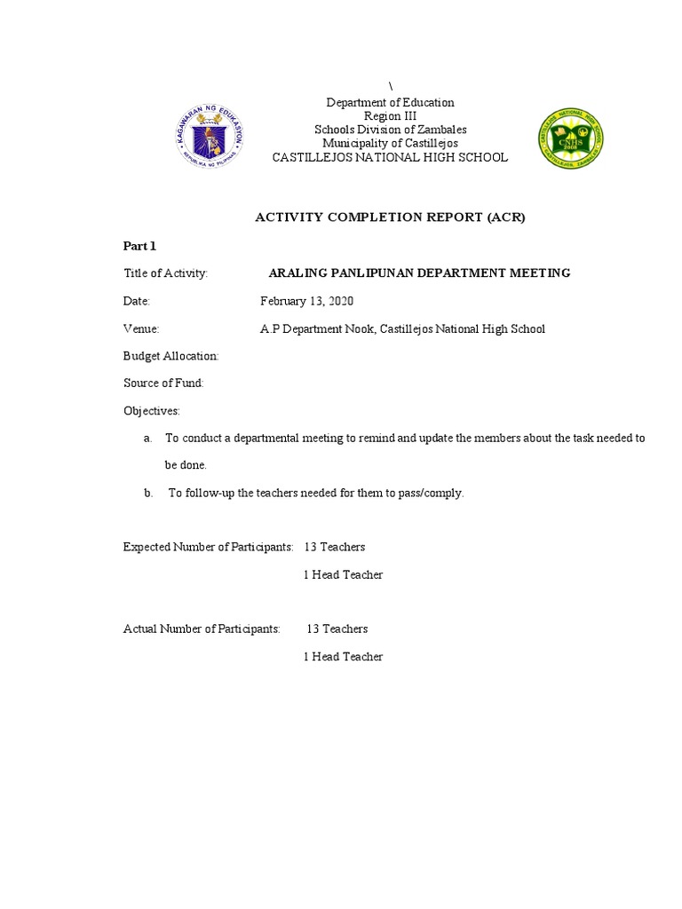 Activity Completion Report (Acr) | PDF | Teaching | Teachers