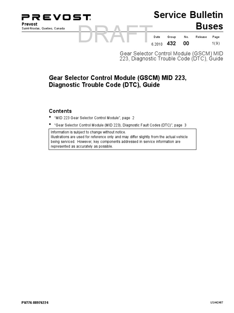 Gear Selector Control Module (GSCM) MID 223, Diagnostic Trouble Code ...