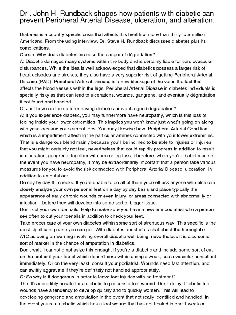 DR John H Rundback Describes How Patients With Diabetic Can Prevent ...