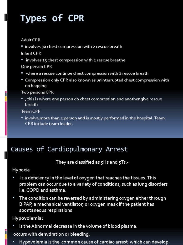 Types of CPR | PDF | Cardiopulmonary Resuscitation | Cardiac Arrest