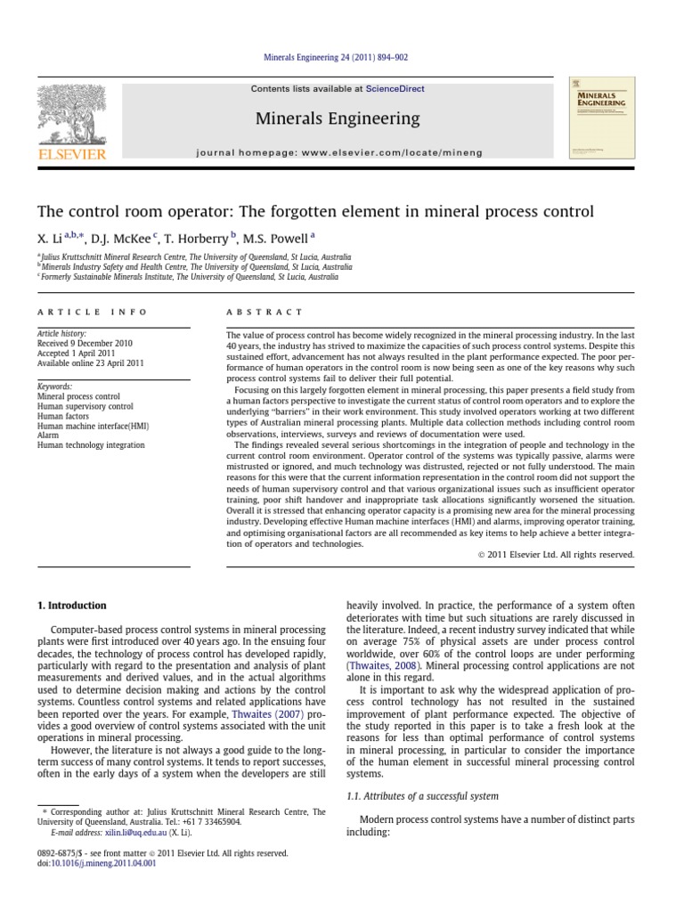 The Control Room Operator The Forgotten Element in Mineral Process ...