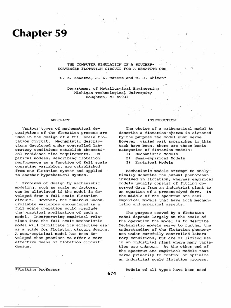 The Computer Simulation of A Rougher - Scavenger Flotation Circuit For ...