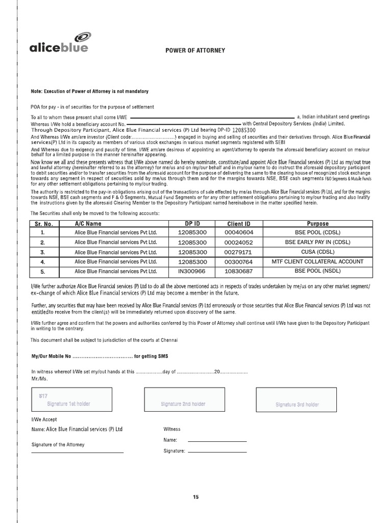 Format of New POA FORM | PDF | Finance & Money Management