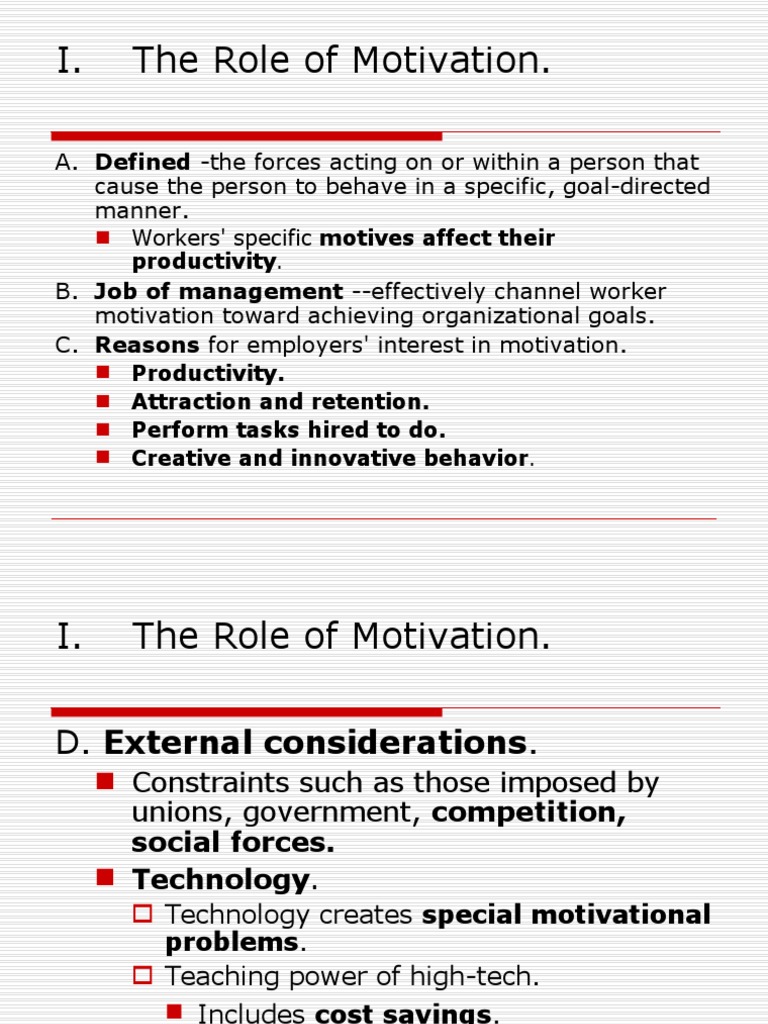 I. The Role of Motivation.: Workers' Specific Motives Affect Their | PDF