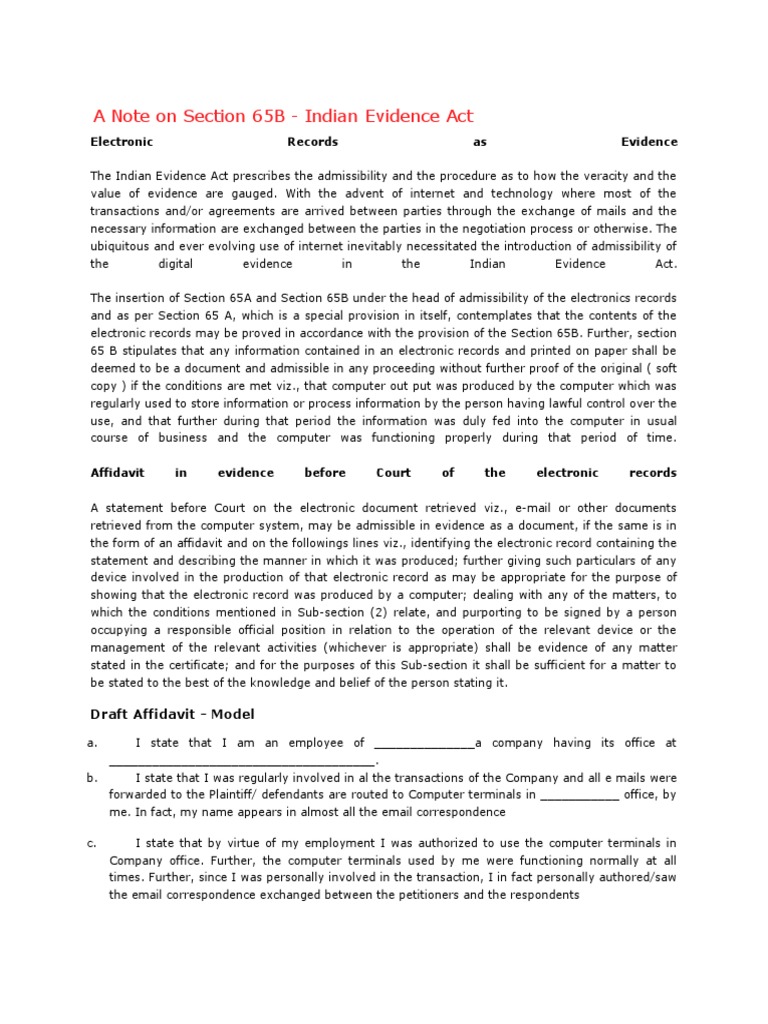 A Note On Section 65B | PDF | Affidavit | Evidence