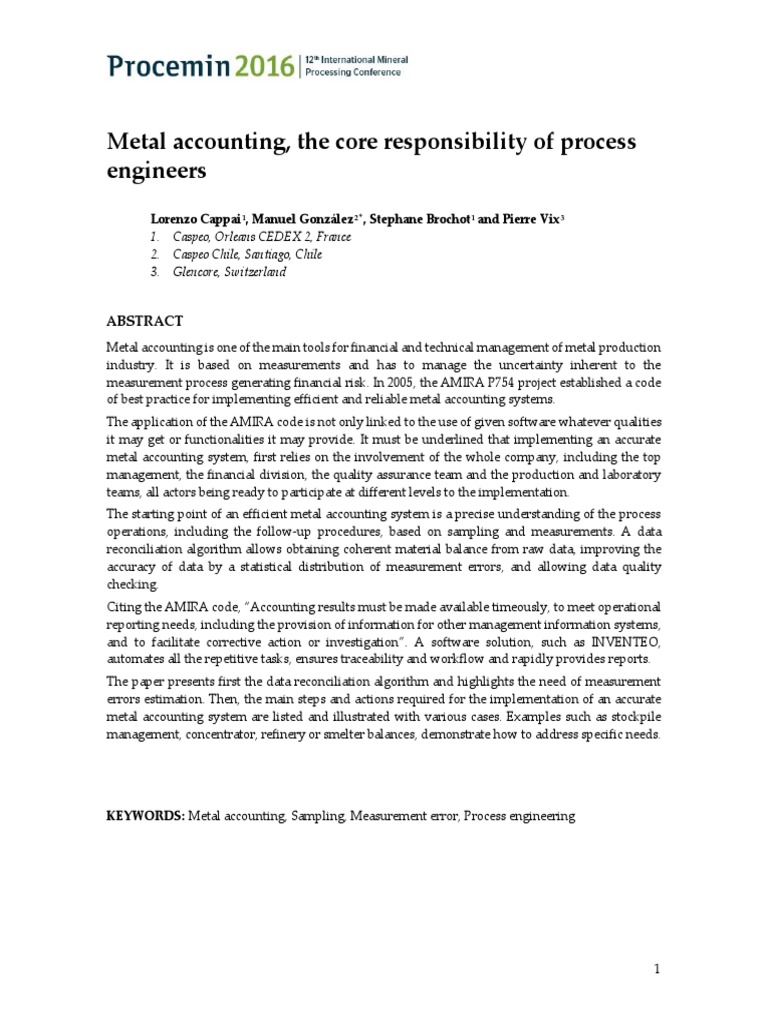 Metal Accounting, The Core Responsibility of Process Engineers | PDF ...