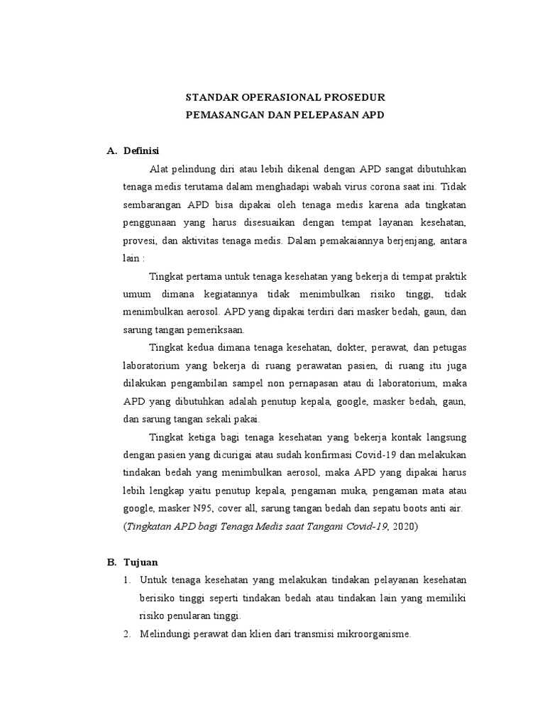 Prosedur Pemasangan dan Pelepasan APD | PDF | Sains & Matematika