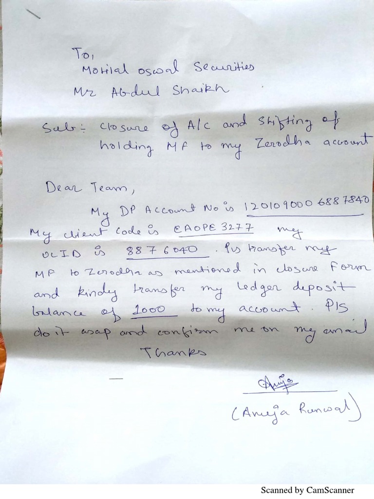 Motilal Oswal Account Closure Form | PDF