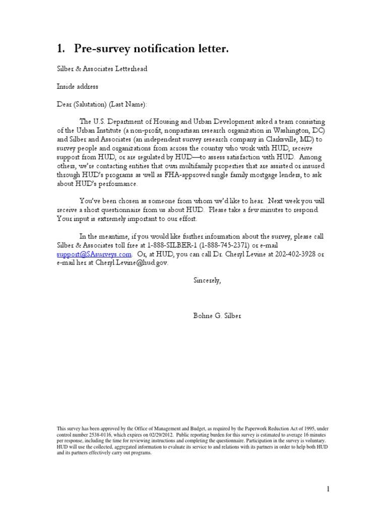 Pre-Survey Notification Letter | PDF | United States Department Of ...