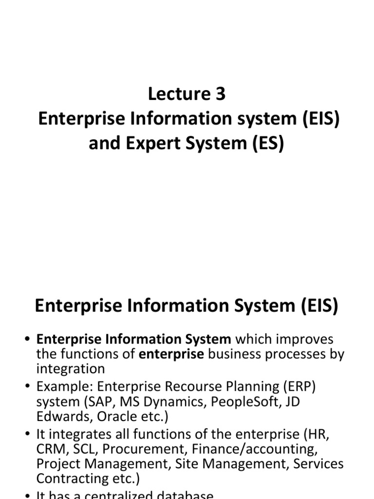 Enterprise Information System (EIS) and Expert System (ES) | PDF ...