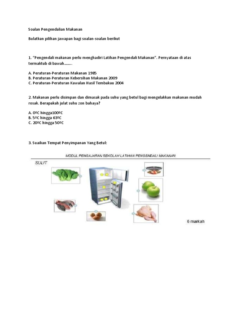 Soalan Pengendalian Makanan | PDF