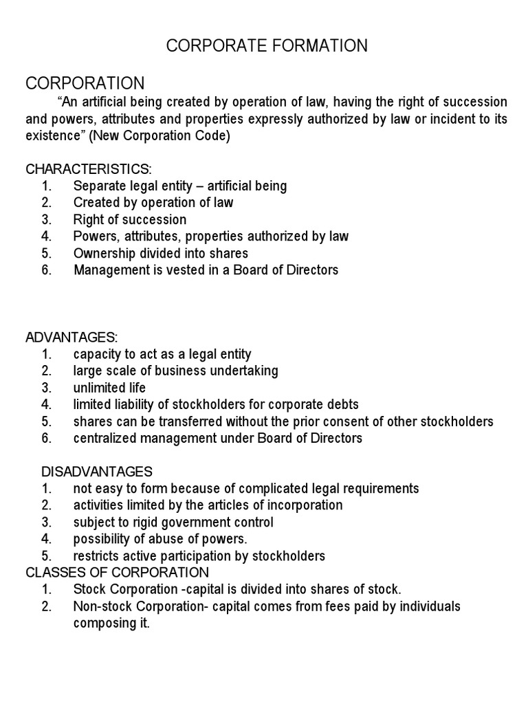 Corporate Formation Process Overview | PDF | Corporations | Capital Surplus