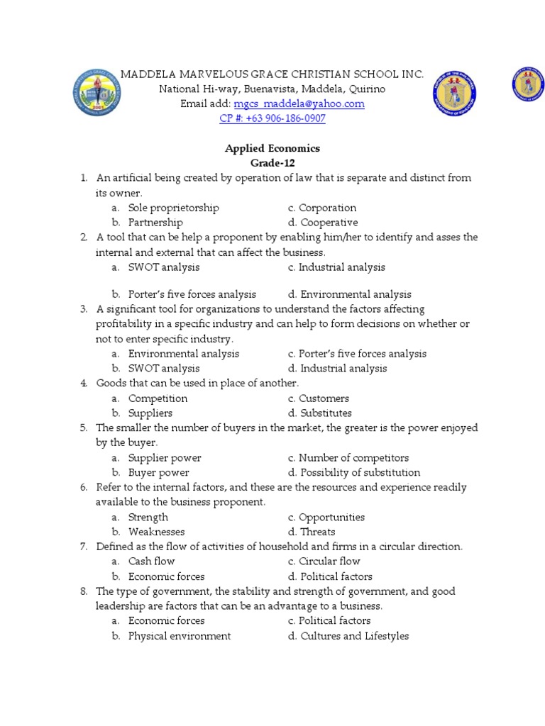 Applied Economics Exam | PDF | Demand | Economic System