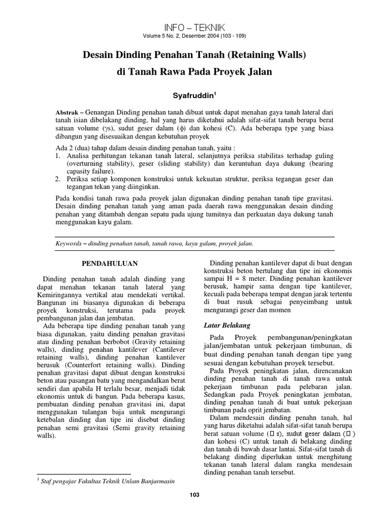 Desain Dinding Penahan Tanah Rawa | PDF