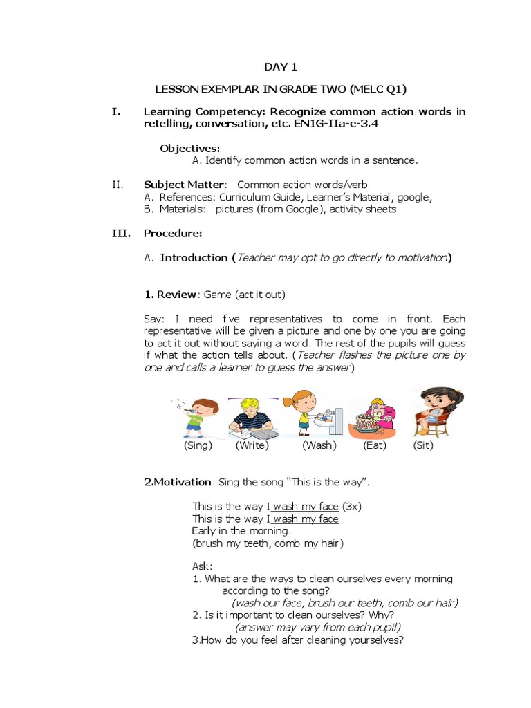 Day 1 - Verb - Grade II - Quarter 2 | PDF | Communication | Syntax