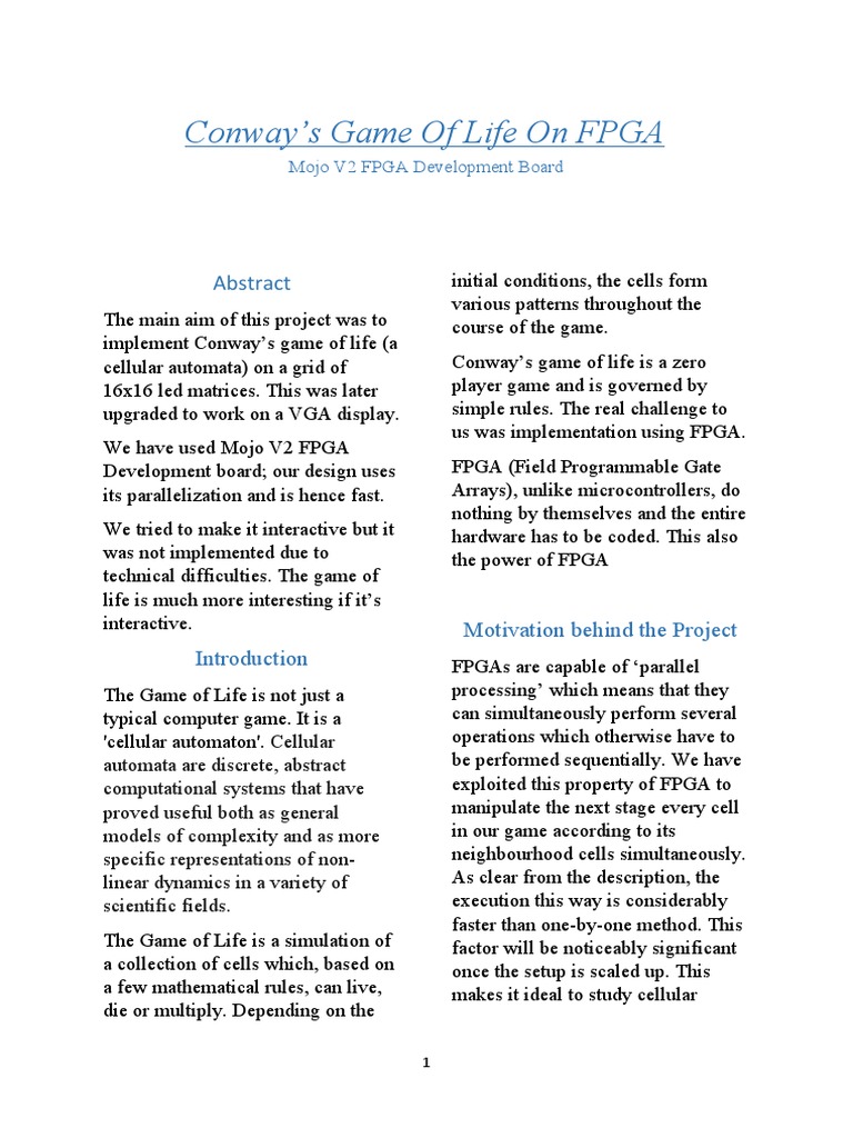 Conway's Game of Life On FPGA: Mojo V2 FPGA Development Board | PDF ...