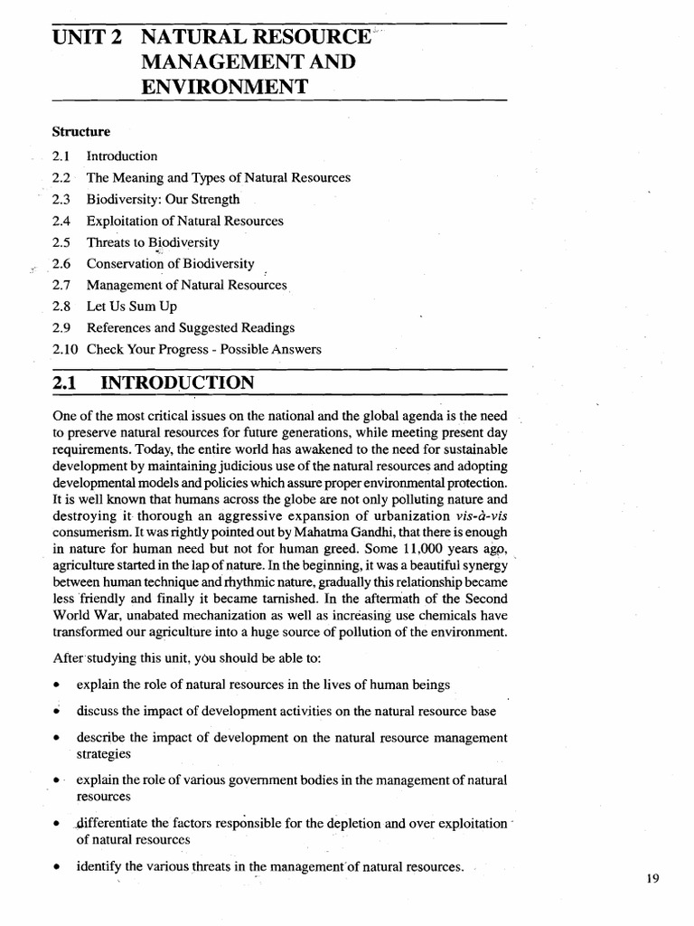 Unit 2 Natural Resource' Management and Environment: Structure | PDF ...