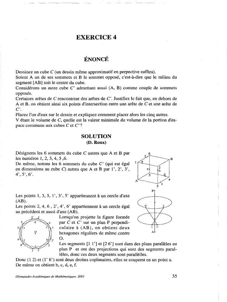 Intersection et Volume Minimal de Deux Cubes | PDF | Géométrie ...