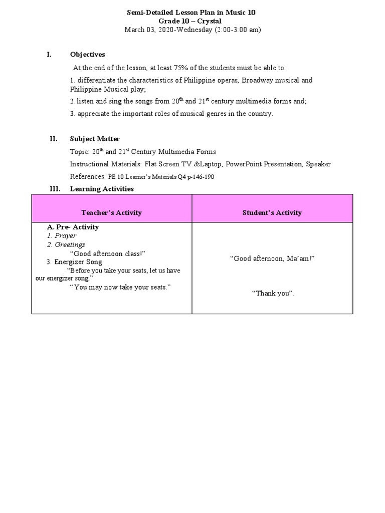 20th and 21st Century Multimedia Forms Lesson Plan | PDF | Lesson Plan ...