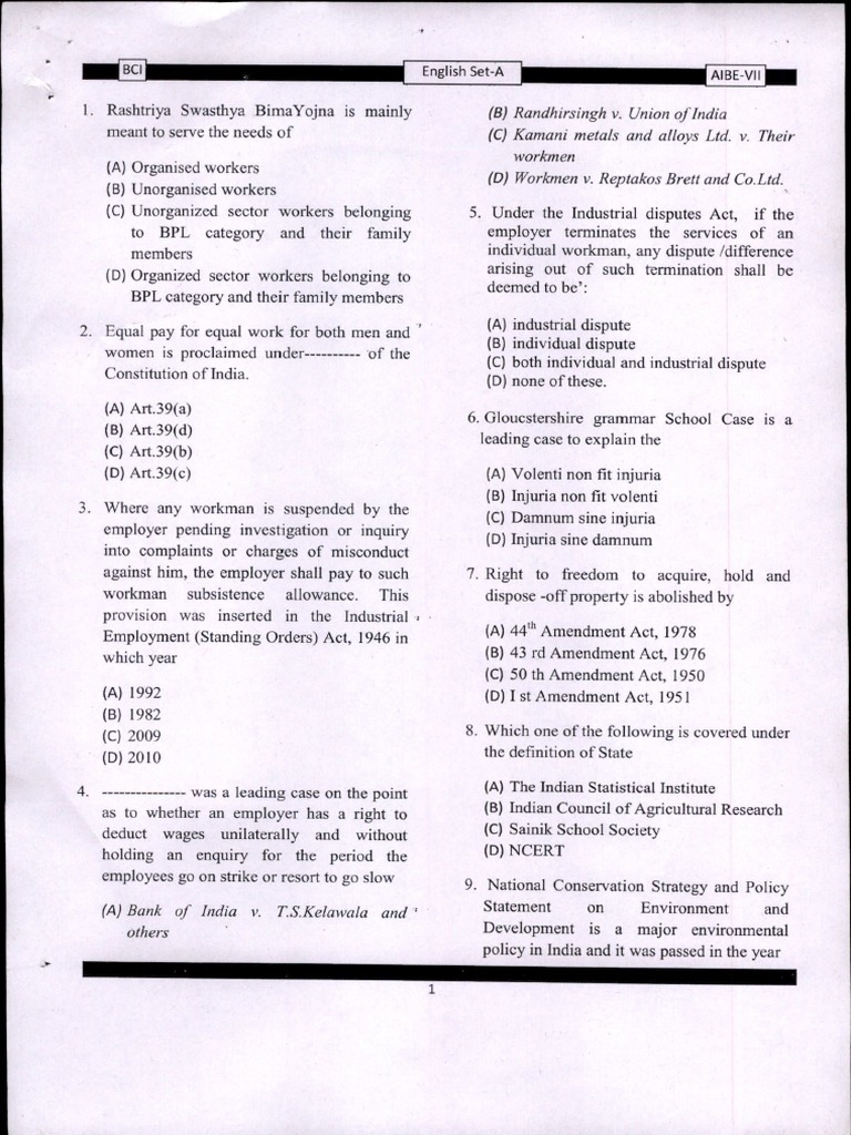 AIBE 7 Question Paper PDF | PDF