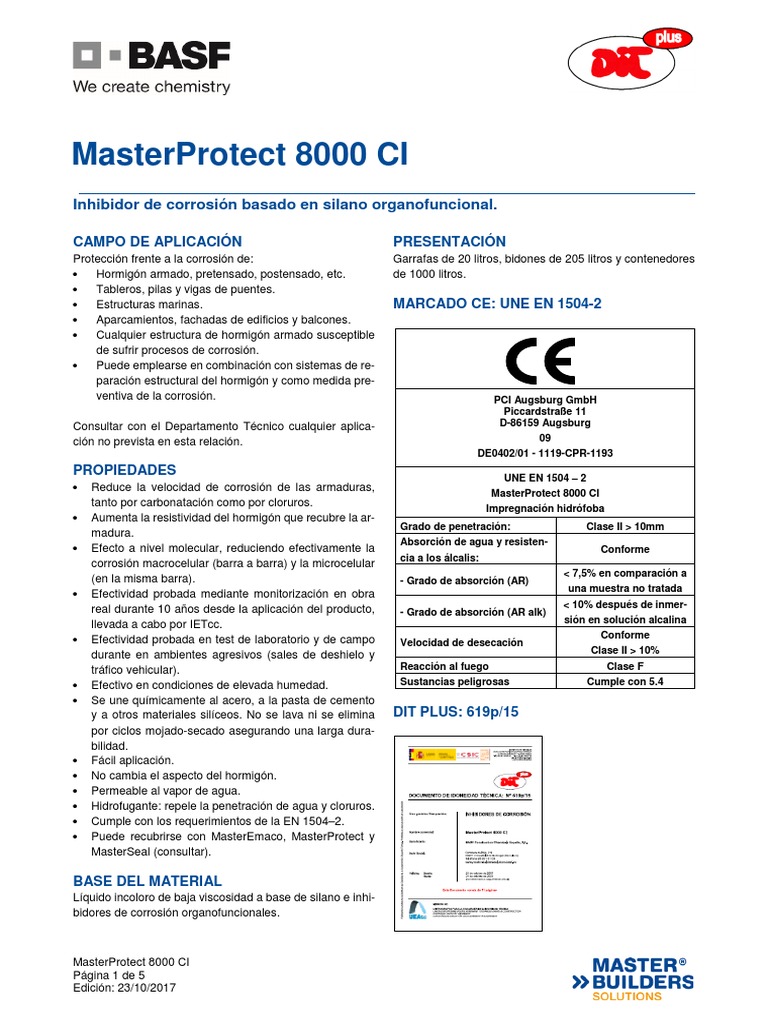 Basf Masterprotect 8000 Ci | PDF | Hormigón | Corrosión