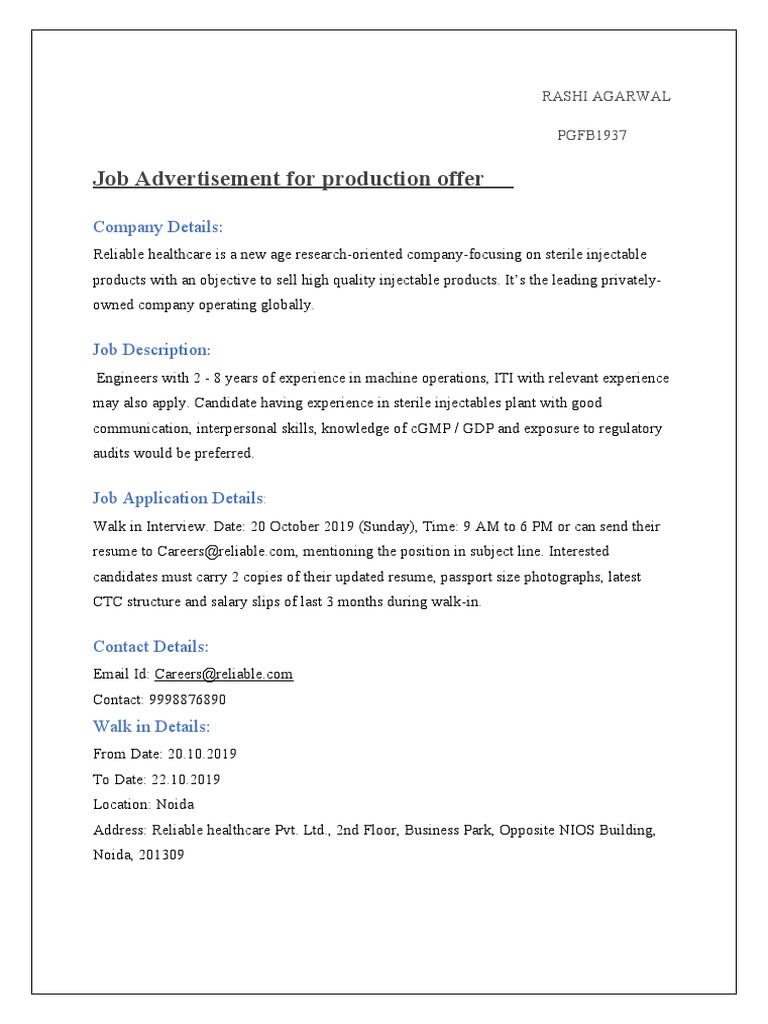 Job Advertisement | PDF