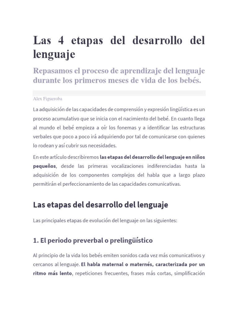 Las 4 Etapas Del Desarrollo Del Lenguaje PDF | PDF | Aquisición de ...